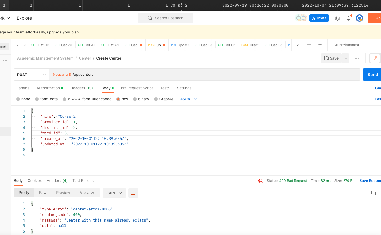 [Bug]: Có thể add Trùng tên cơ sở ( bao gồm cả khác địa chỉ ) · Issue #51 · FPT-NMTung/academic ...