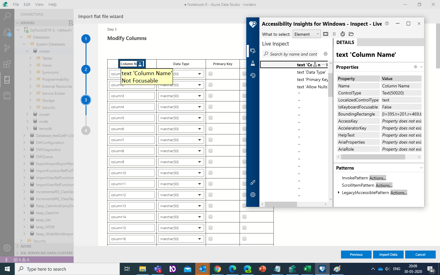 A11y_AzureDataStudioStayHealthy_ImportFlatFileWizard_ModifyColumns_AI4D: All table column ...