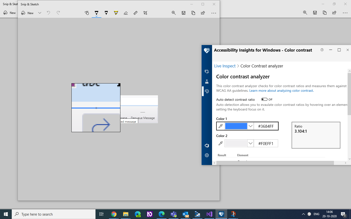 A11y_Azure Tools Storage Explorer_Queues_ViewMessage_ColorContrast : The Color contrast of focus ...