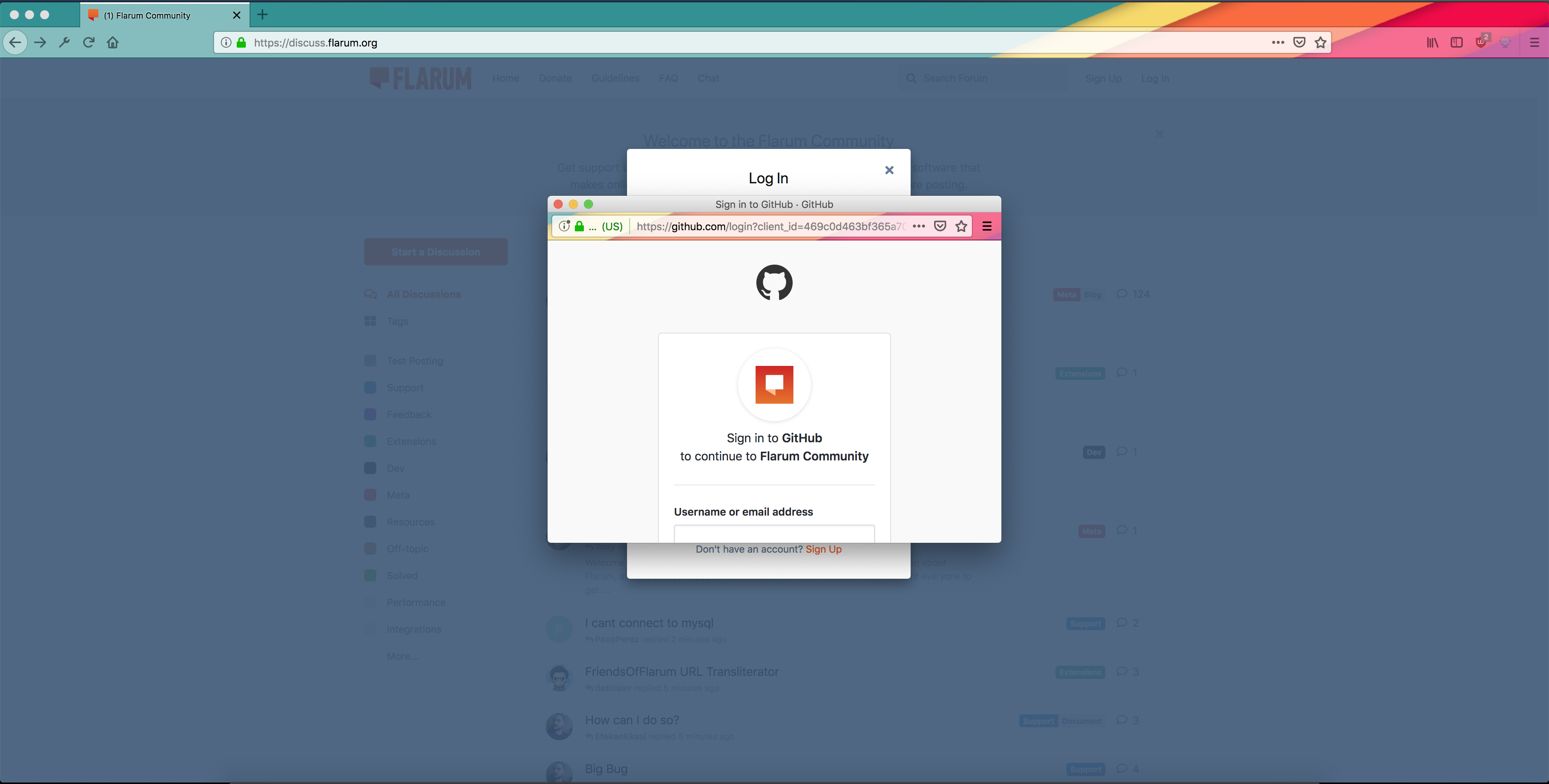 GitHub login, pop up is in the wrong size, no scroll bars · Issue #1716 · flarum/framework · GitHub