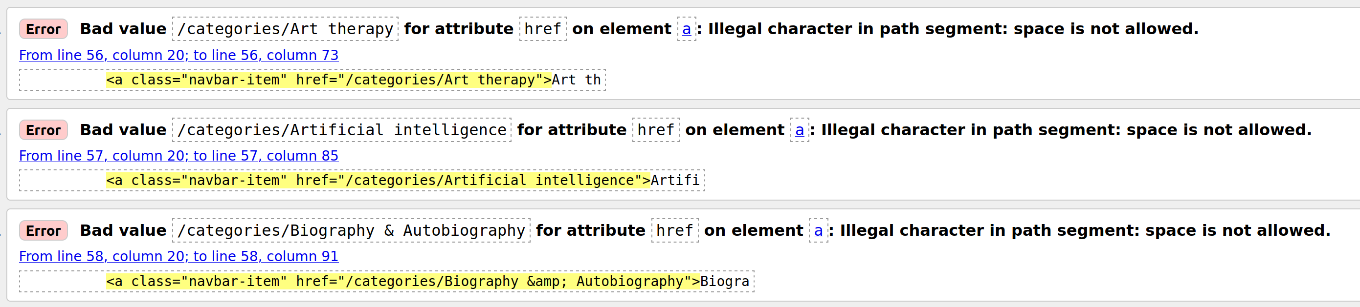 Html Validation Fails On Links Of Categories With More Than One Word · Issue 1 · Milolucero