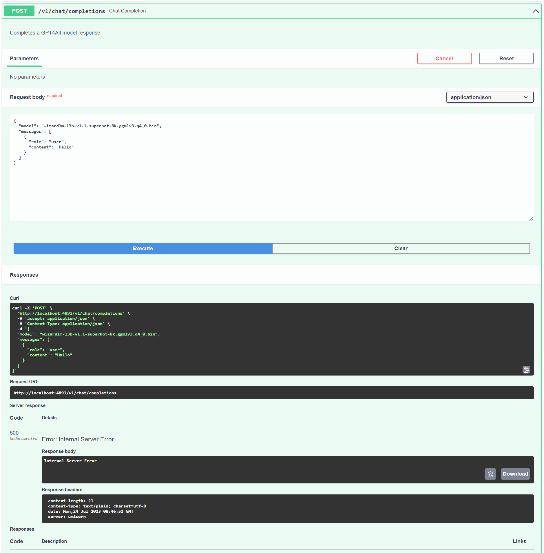 Issue: 3 validation errors for ChatCompletionResponse · Issue #1258 · nomic-ai/gpt4all · GitHub