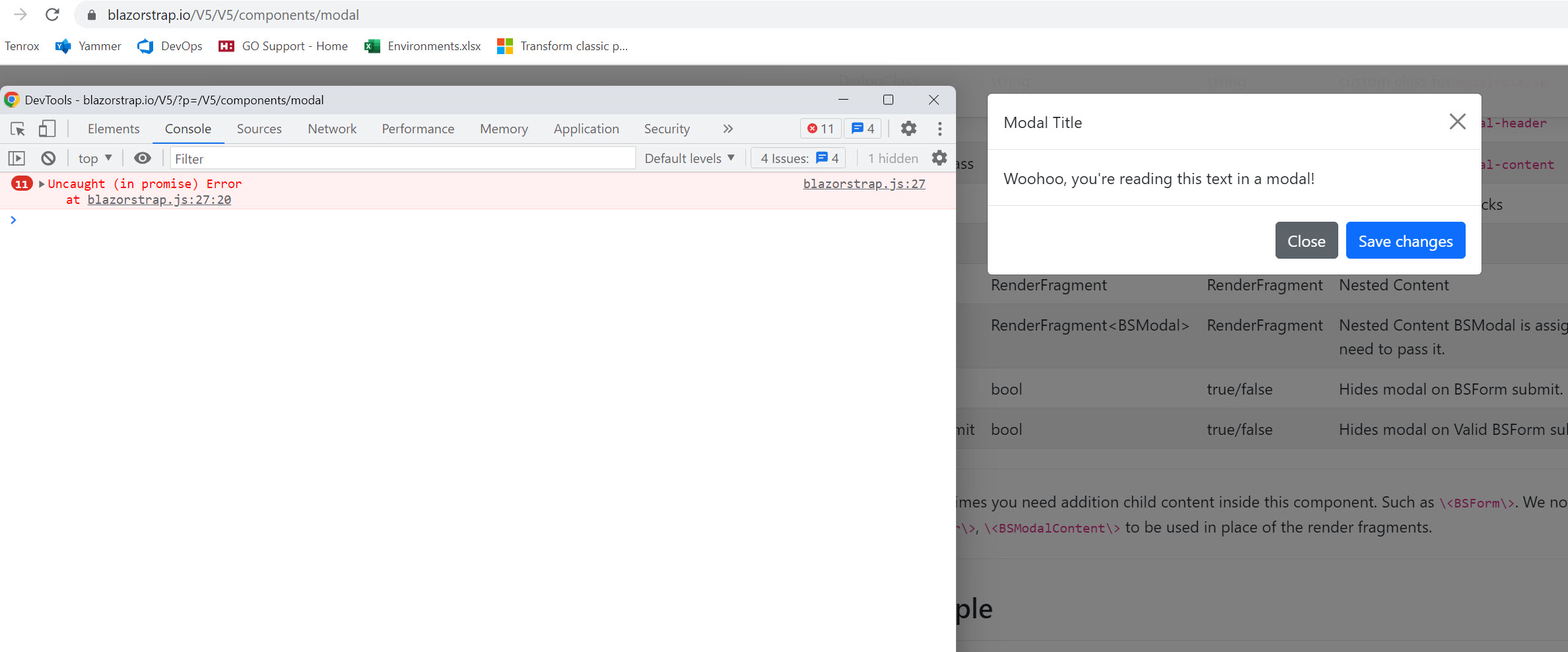 Modal fails to close and throws promise error · Issue #587 · chanan/BlazorStrap · GitHub