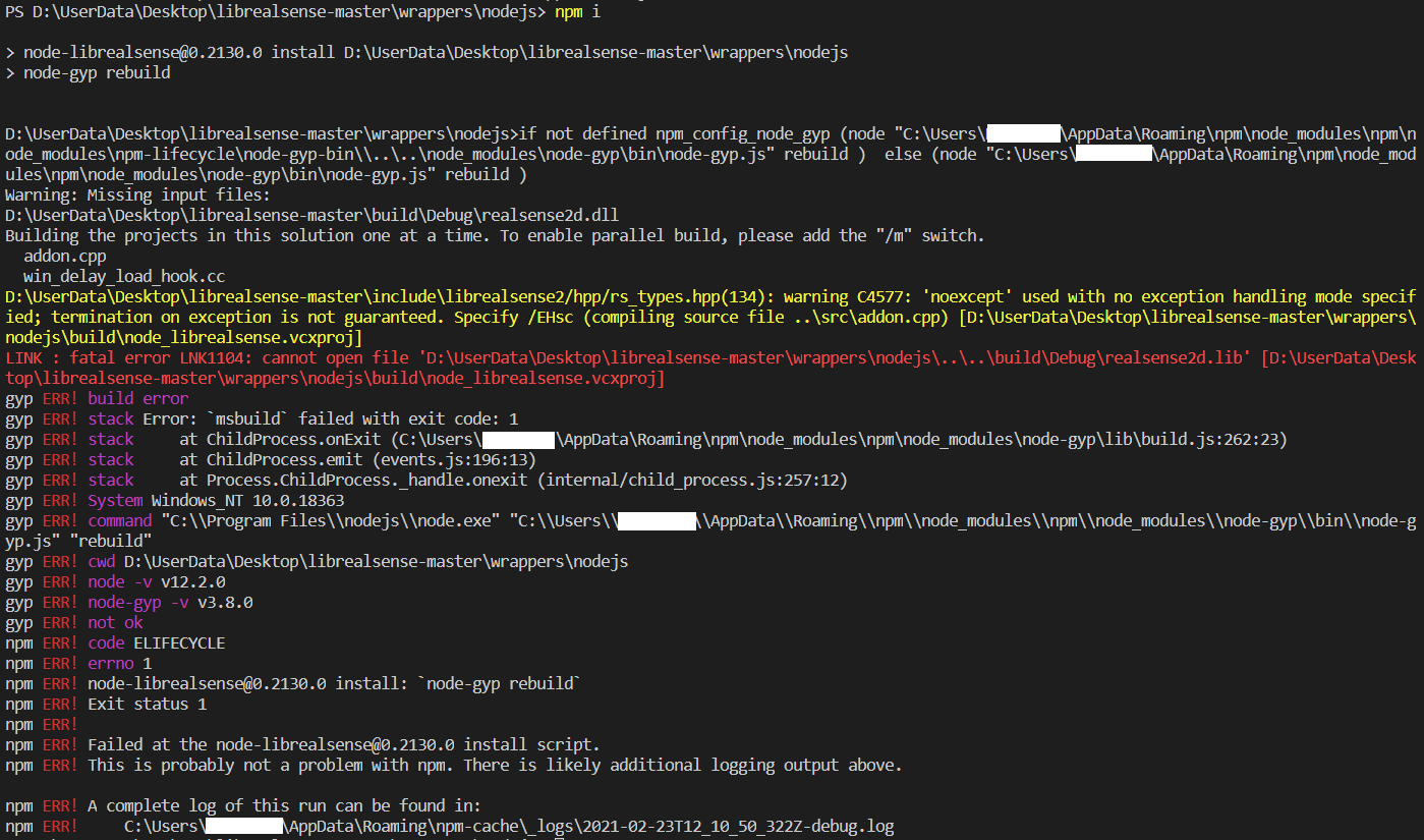 Issue building nodejs wrapper · Issue #8425 · IntelRealSense/librealsense · GitHub