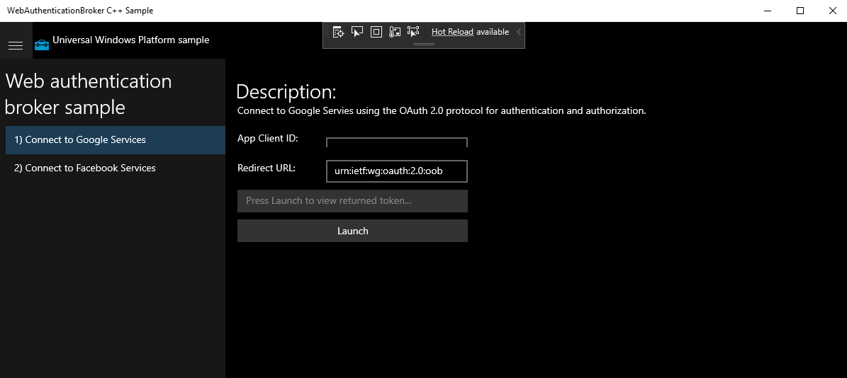 Web authentication broker sample textbox error. · Issue #1192 · microsoft/Windows-universal ...