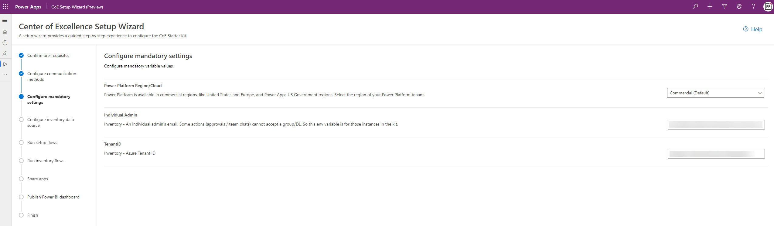 [CoE Starter Kit - BUG] Tenant ID doesn's stick in setup wizard's "mandatory setings" step (new ...