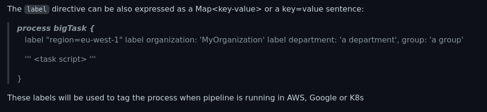 Add resourceLabels directive to documentation · Issue #3260 · nextflow-io/nextflow · GitHub