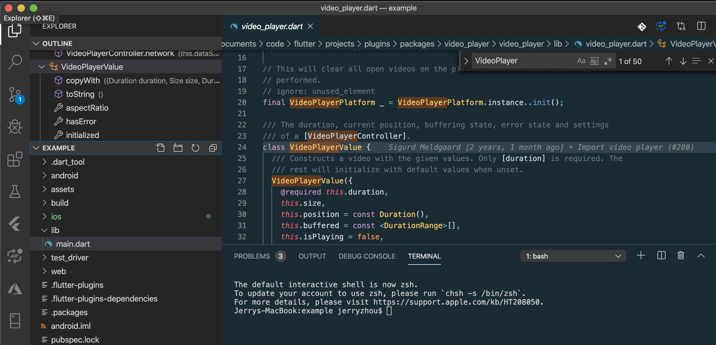 No symbols found in document for 'video_player.dart' when in a parent ...