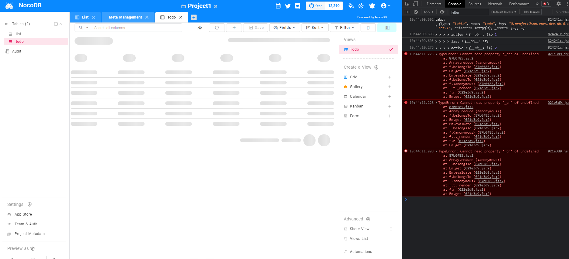 Table UI disappears after Page Refresh · Issue #281 · nocodb/nocodb · GitHub