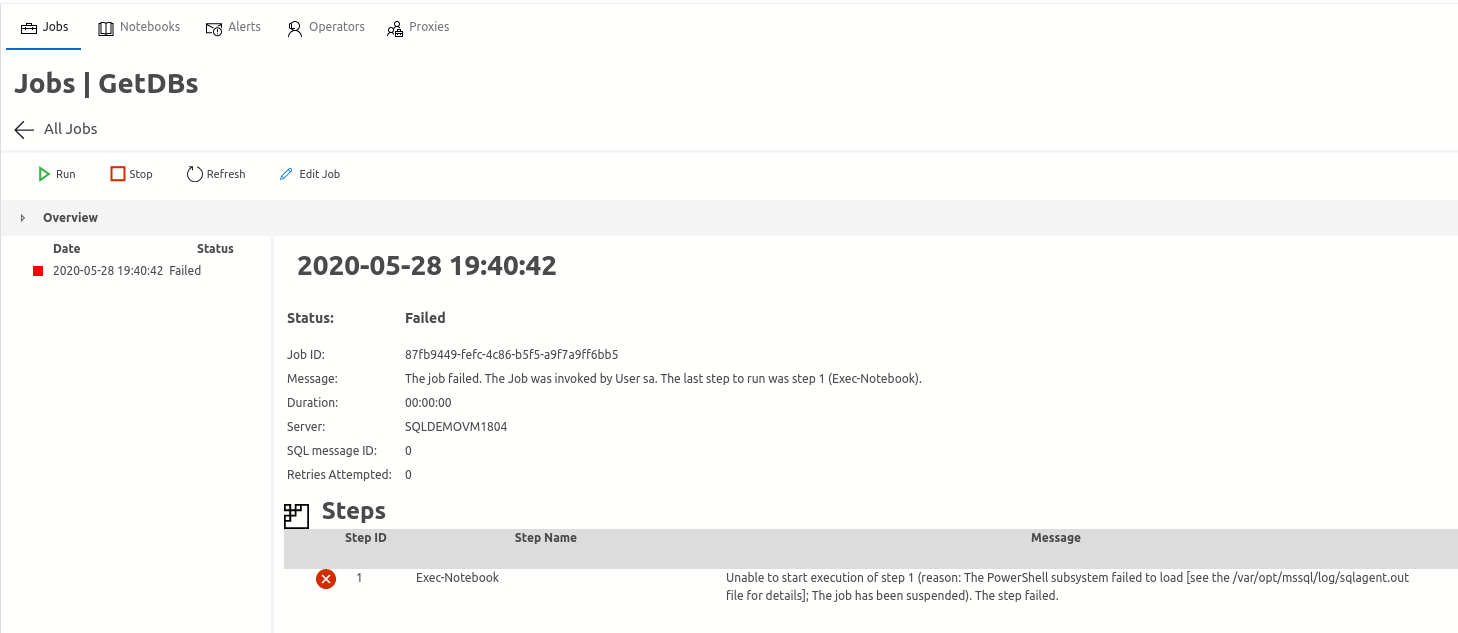 Unable to use SQL Server Agent to run a notebook job on Linux · Issue ...