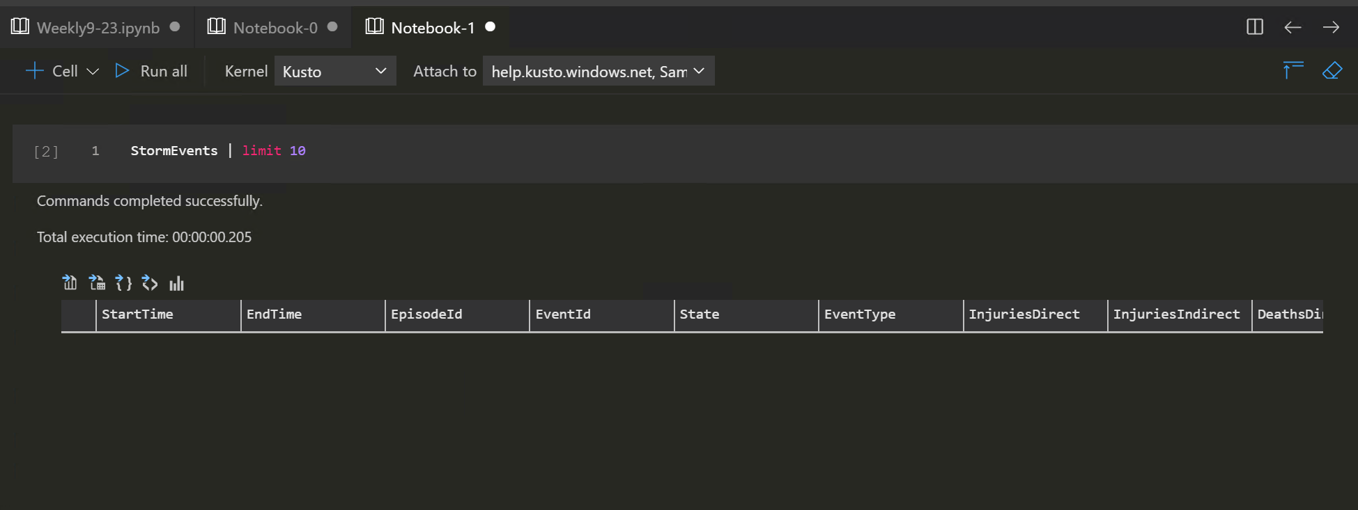 Kusto Notebook: query result only shows column headers, no data rows shown. · Issue #12565 ...