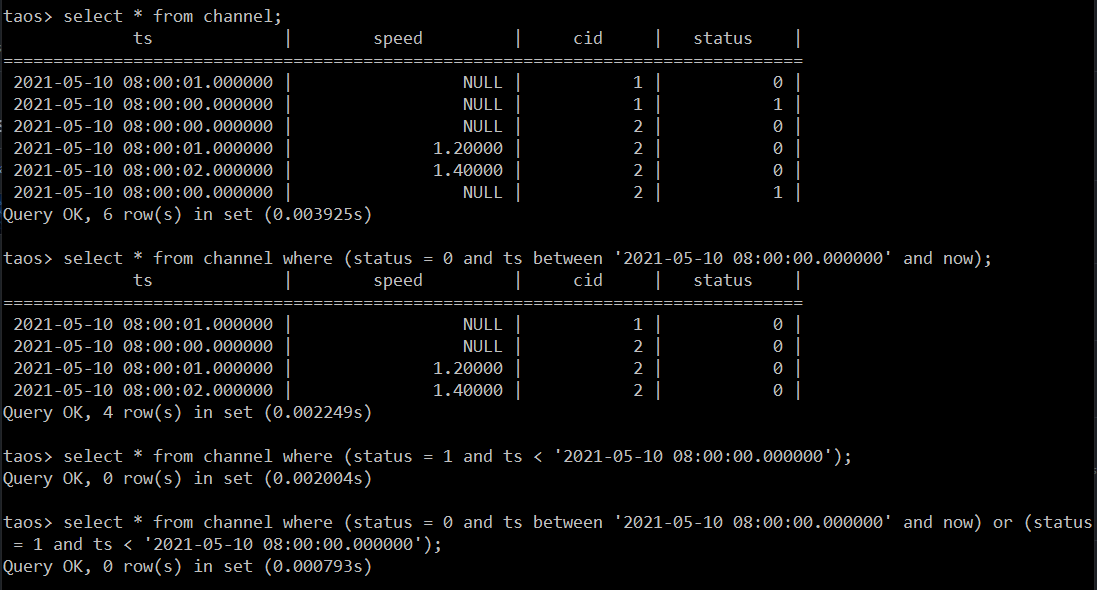 Query condition between different columns must use 'AND' · Issue #6075 · taosdata/TDengine · GitHub