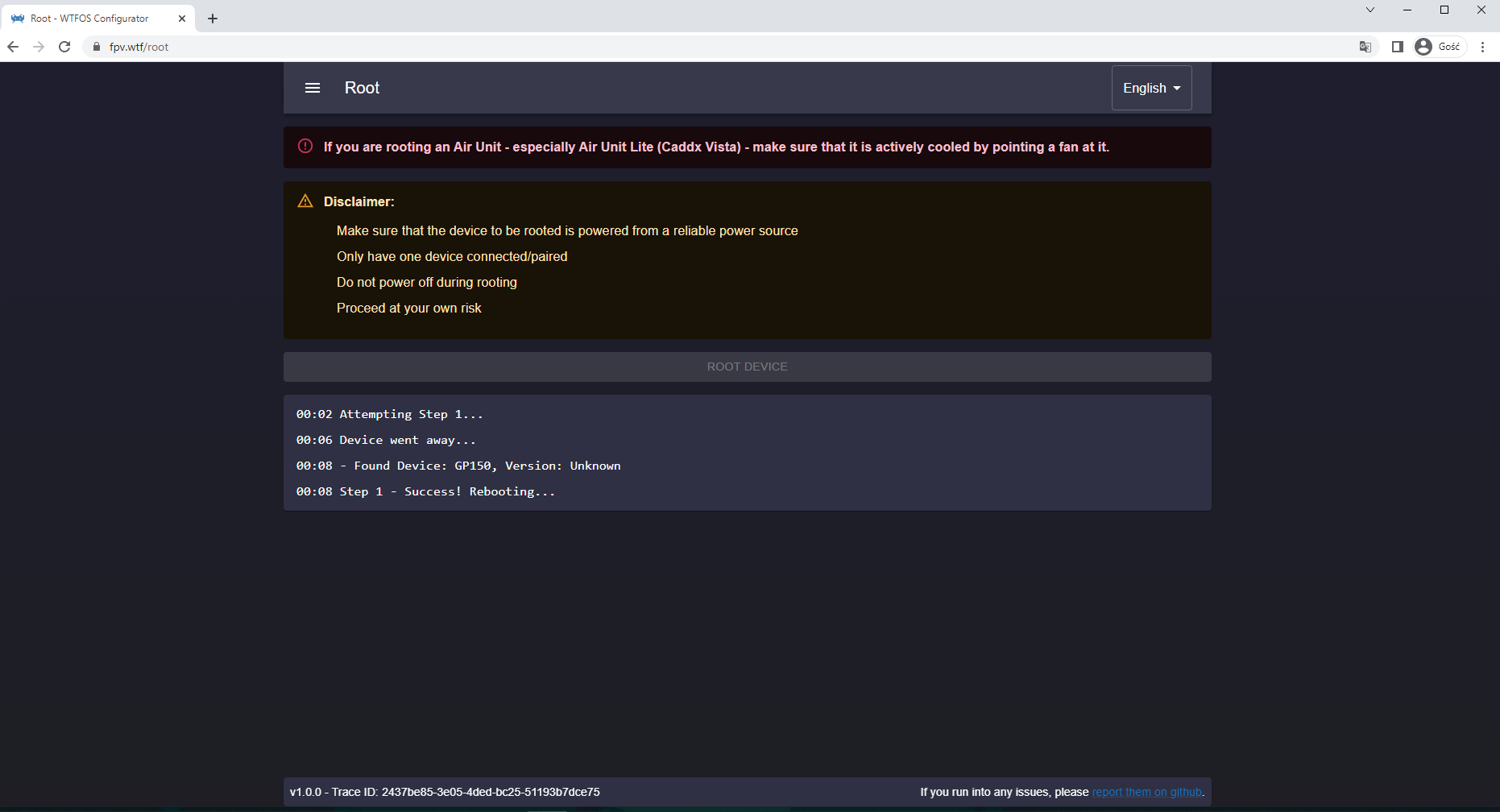 Rooting Causes Browser Crash Status Access Violation On Dji Fpv