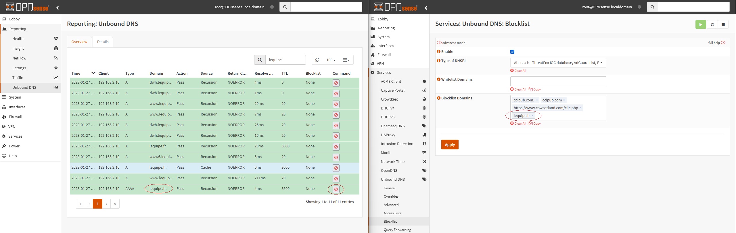 Reporting - Unbound DNS - Blocklist button works but not update itself · Issue #6273 · opnsense ...