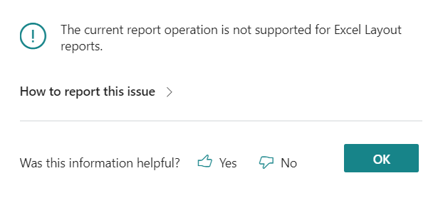 Run Excel Report from code issue (The current report operation is not supported for Excel Layout ...
