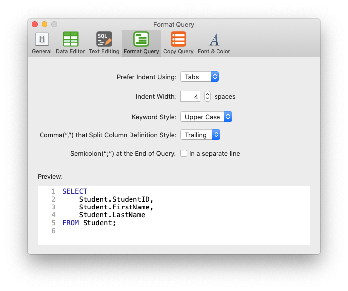 Preferences > Format Query settings not being applied to the SQL query editor's Format Query ...