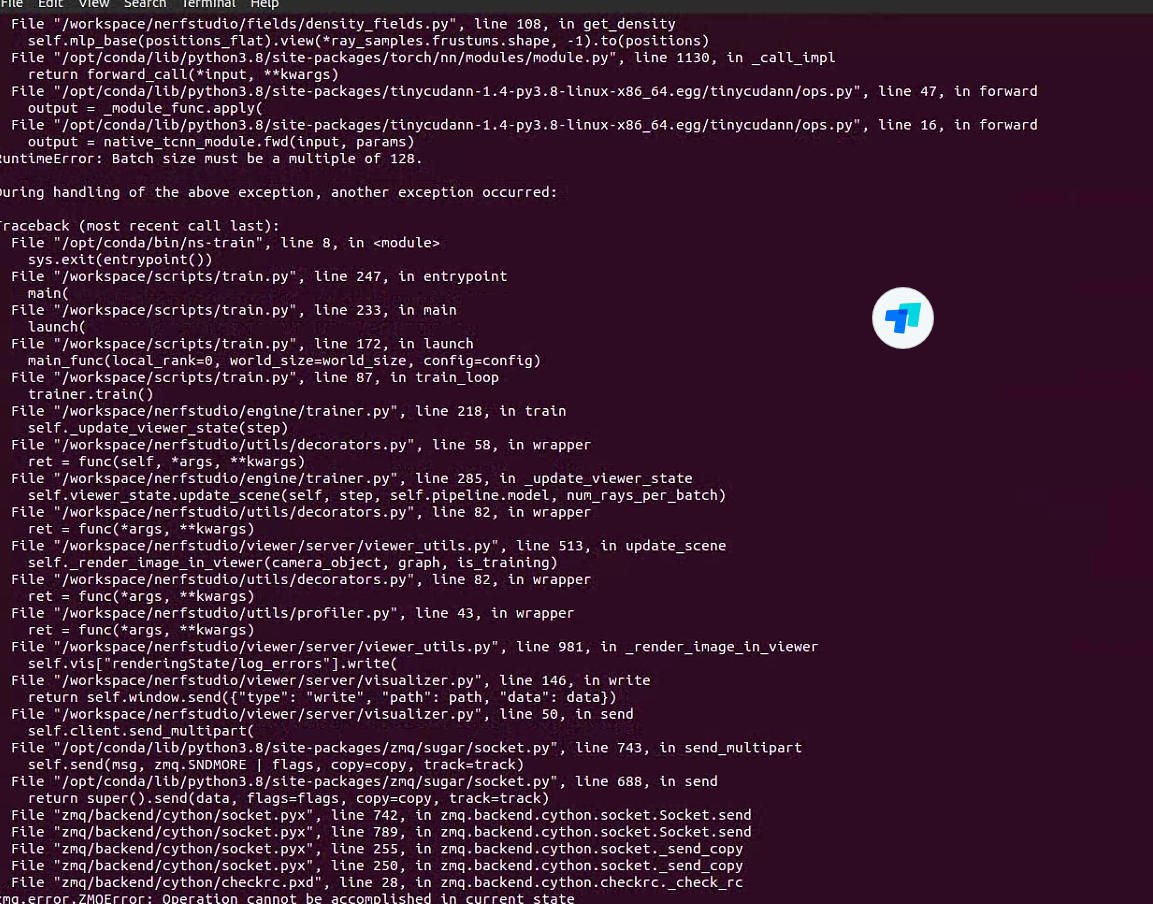 zmq.error.ZMQError:Operation cannot be accomplished in current state · Issue #1493 · nerfstudio ...