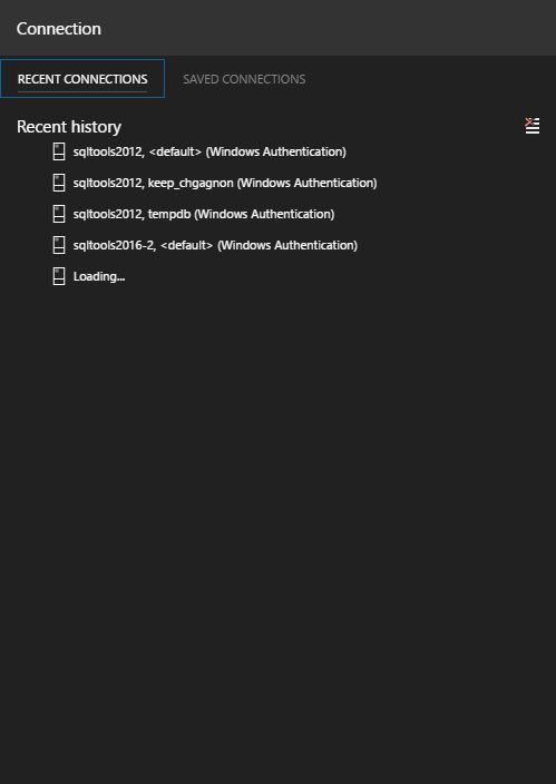 Recent Connections: "Loading..." in the recent connections list · Issue #622 · microsoft ...
