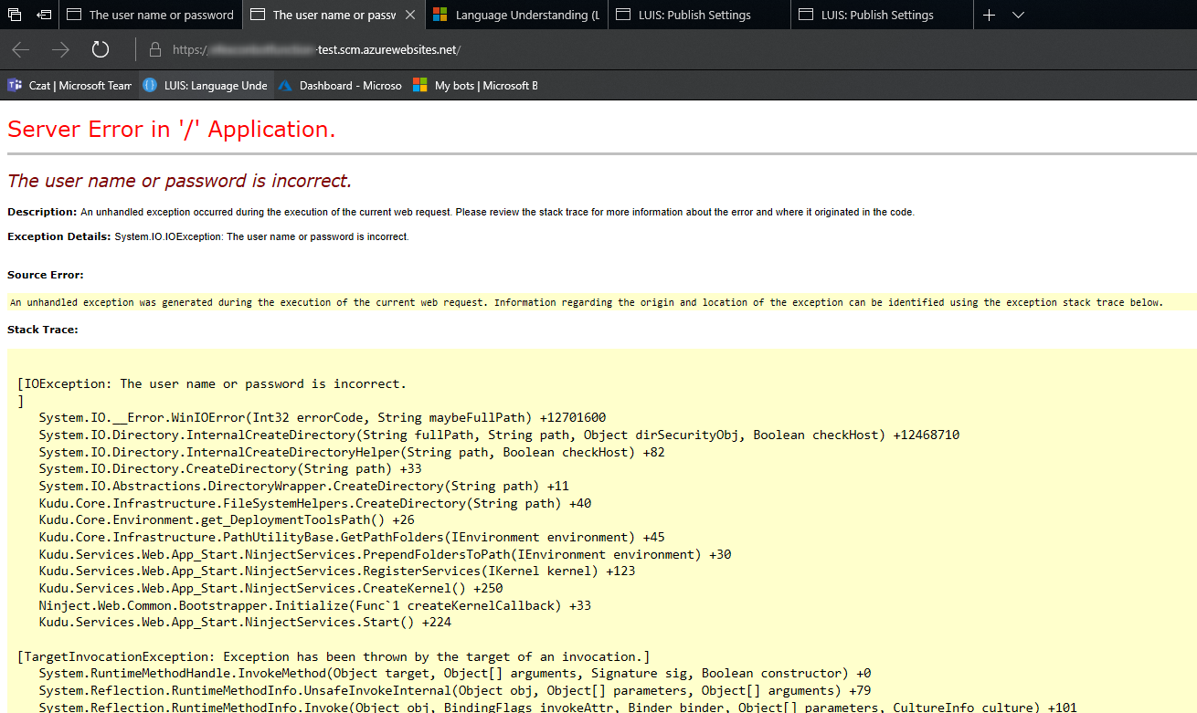 Azure Function deploy fails with The user name or password is incorrect · Issue #6513 ...