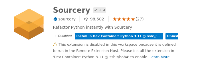 Unable to install extension in dev container - "PackageIsUnreadable" · Issue #123 · sourcery-ai ...