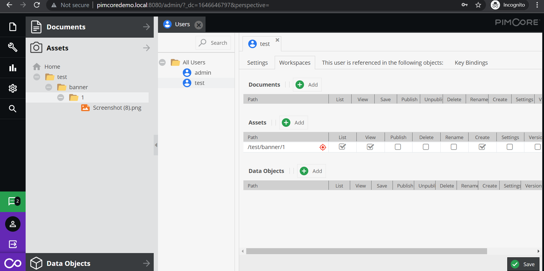 [Bug]: Pimcore assets/objects folders tree view not displaying for private admin users from side ...