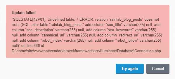 Undefined Table · Issue #332 · rainlab/blog-plugin · GitHub