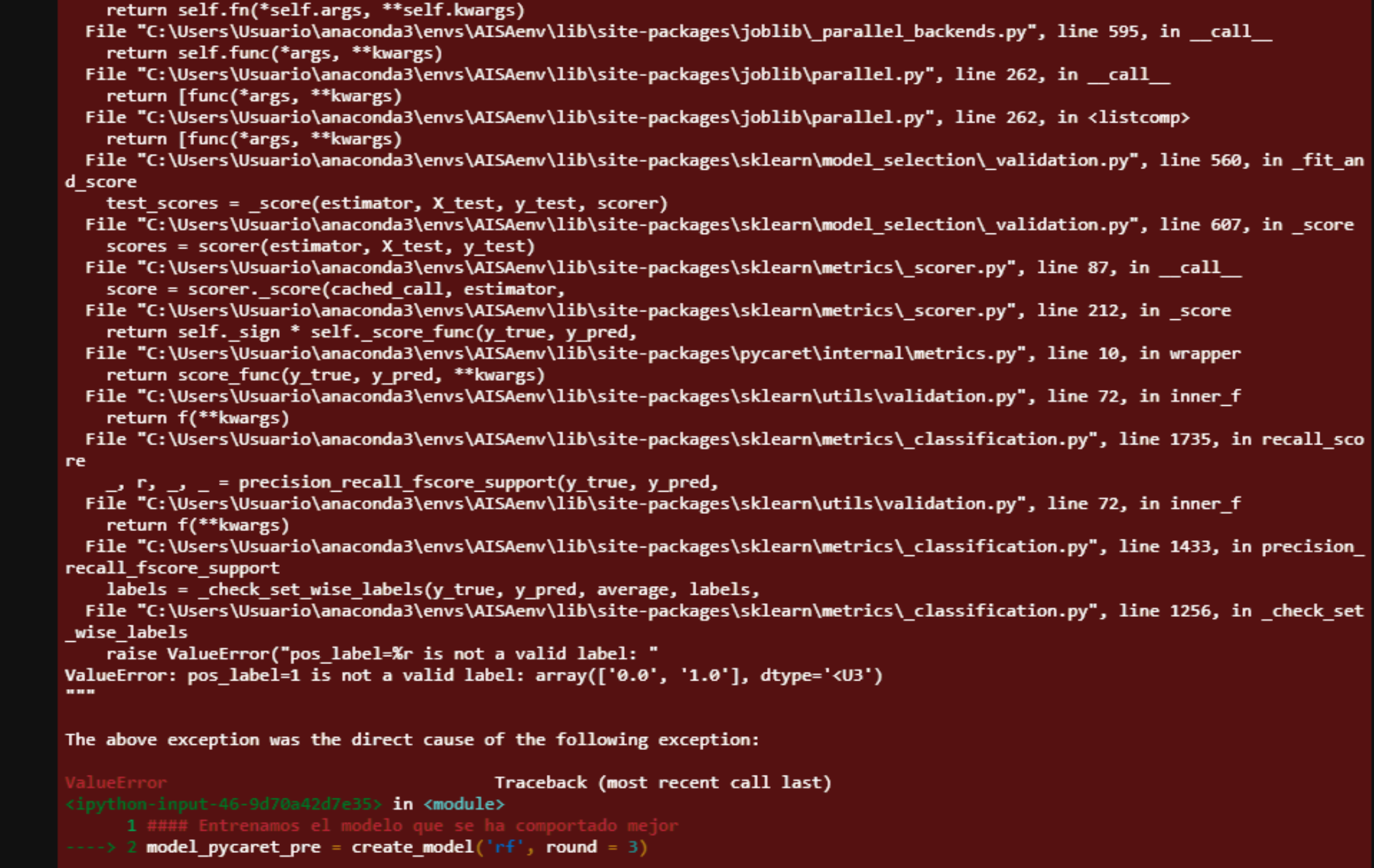 pos_label=1 is not a valid label: array(['0.0', '1.0'], dtype='