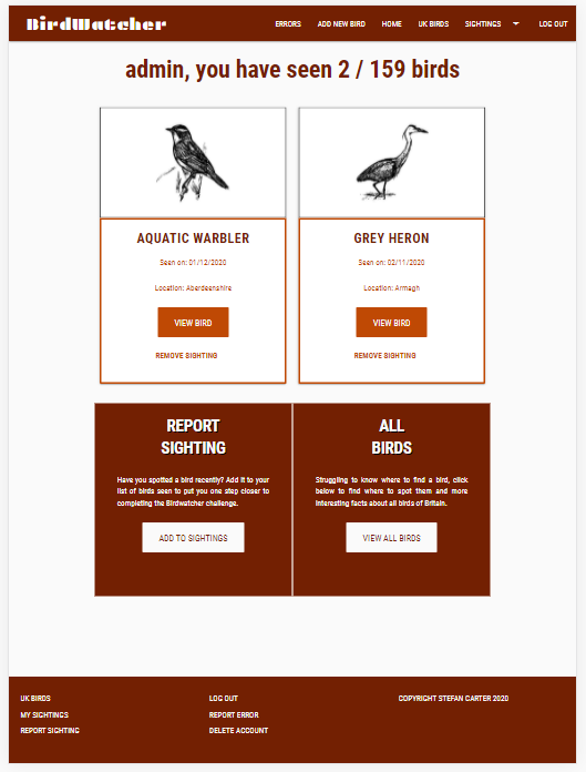 GitHub - CarterStefan/bird_watcher: Third Milestone Project