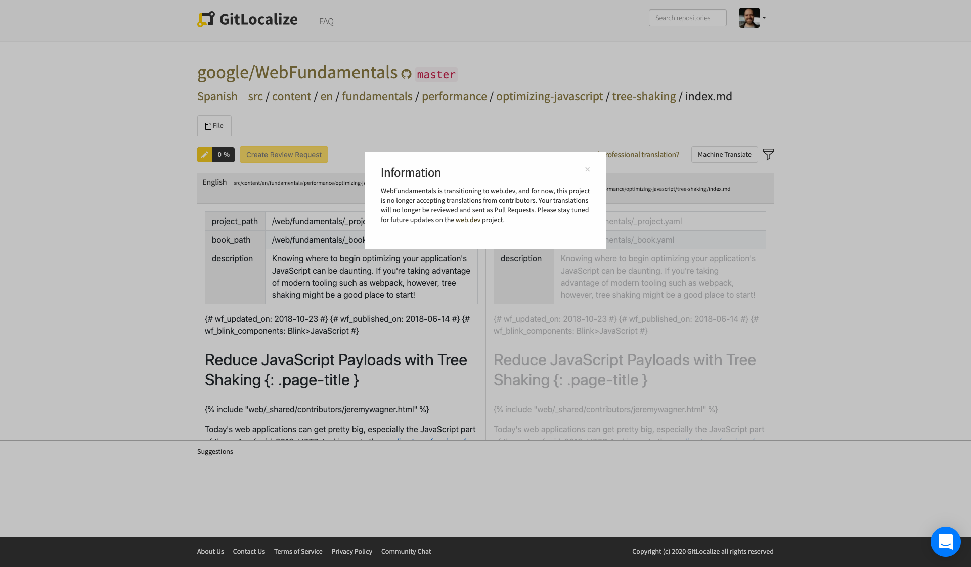 Translation guide seems to be outdated, since the project is no longer ...