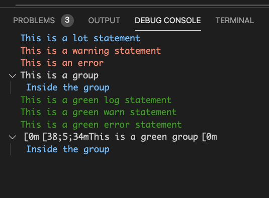 Console groups show escape codes instead of interpreting them · Issue ...