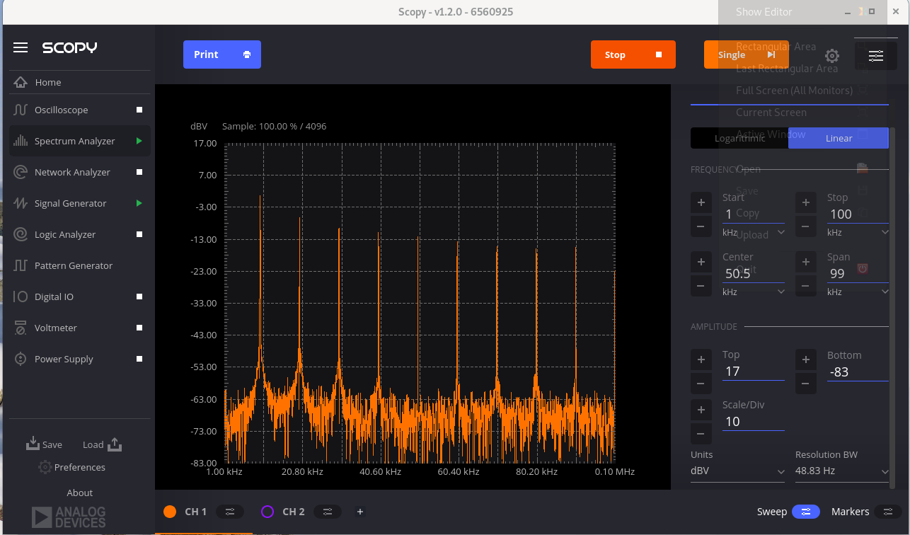 Osciloscope: switching to AC crashes the instrument · Issue #997 · analogdevicesinc/scopy · GitHub