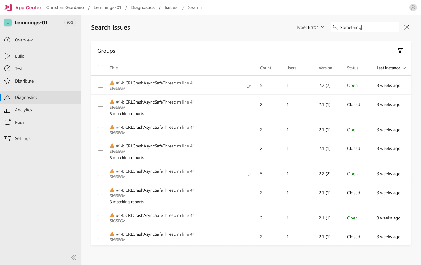 Support search for handled errors · Issue #269 · microsoft/appcenter · GitHub