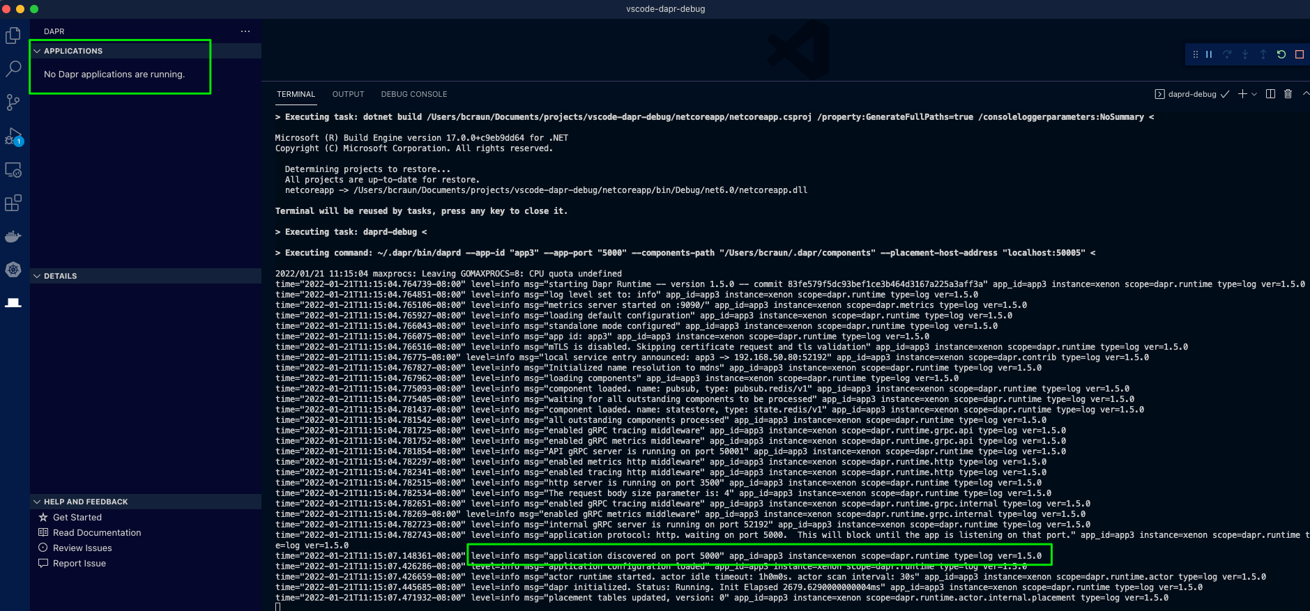 There Is No Application In The Webpage When Opening The Debugged Project Dapr Dashboard · Issue