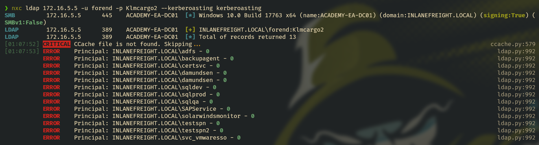 Kerberoasting not returning any output · Issue #104 · Pennyw0rth/NetExec · GitHub