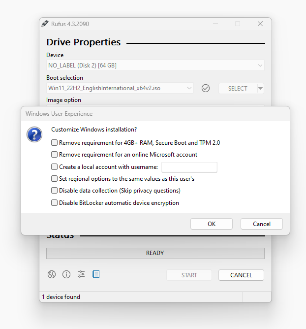 [feature request] [meta]: Copy Rufus Windows User Experience settings ...