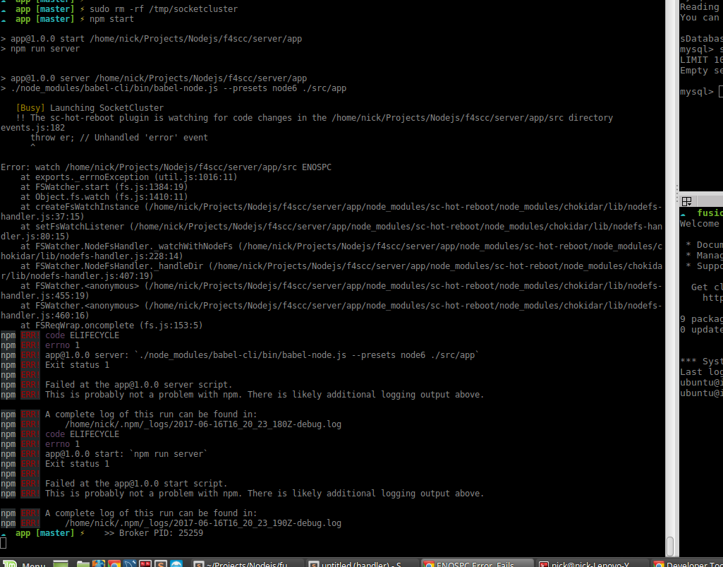ENOSPC Error. Fails to watch when not superuser · Issue #615 · paulmillr/chokidar · GitHub
