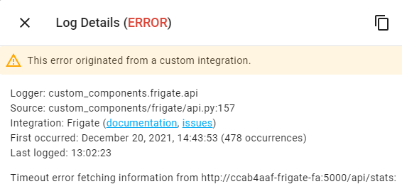 Timeout and errors fetching frigate data · Issue #189 · blakeblackshear/frigate-hass-integration ...