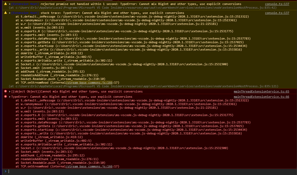 Cannot mix BigInt and other types, use explicit conversions · Issue #258 · microsoft/vscode-js ...