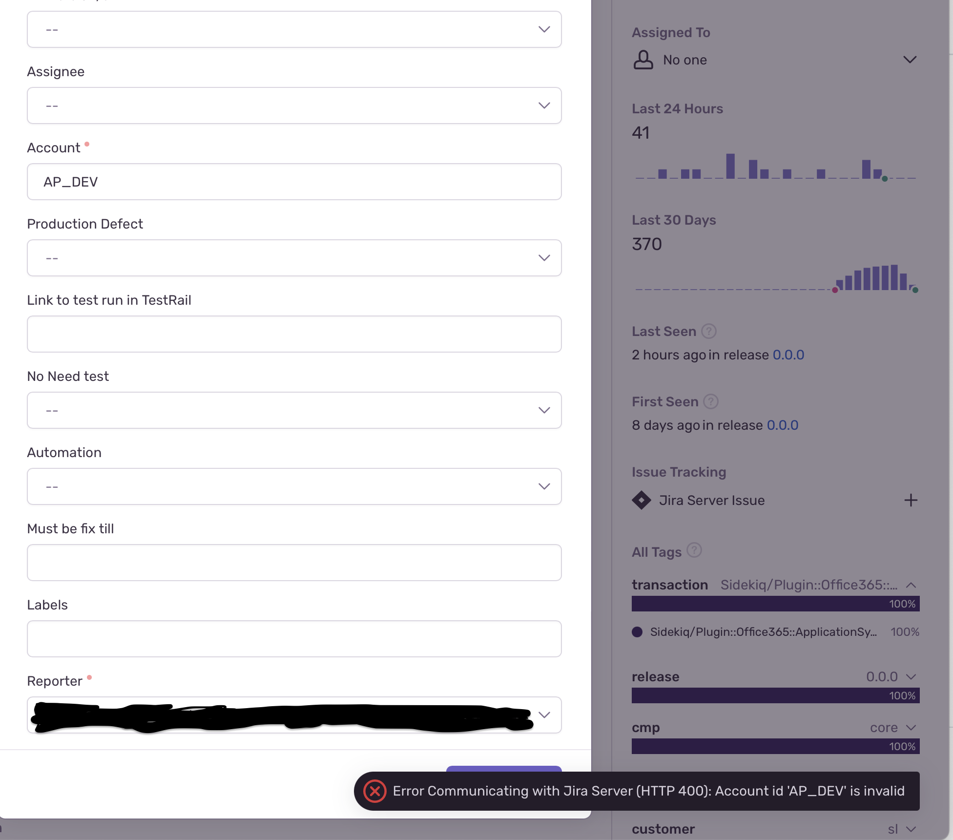 Not possible to create JIra issue from sentry when tempo account field is used · Issue #45931 ...
