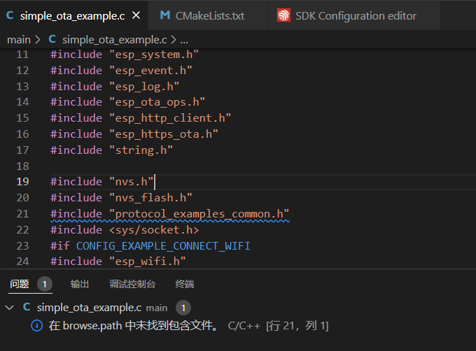 使用官方例程下的simple_ota_example.c一直显示头文件protocol_examples_common.h找不到 · Issue #288 · espressif/esp ...