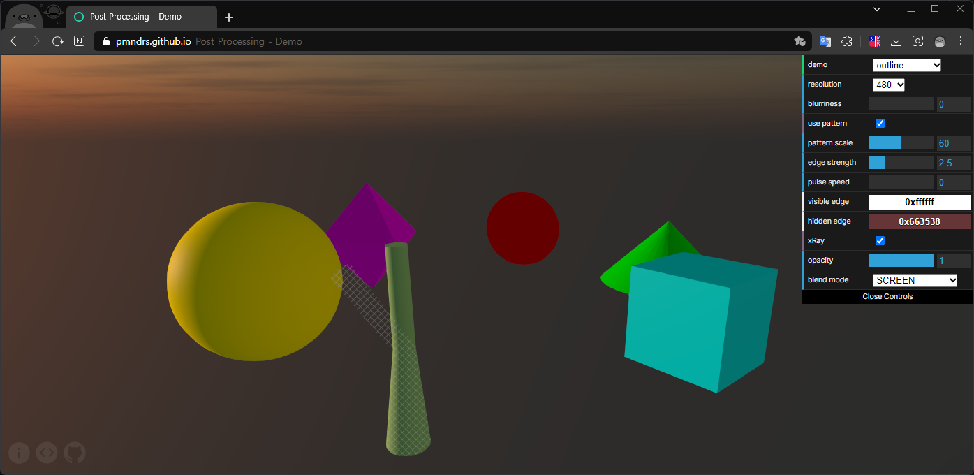 PatternTexture afterimages left in outline effect demo · Issue #508 · pmndrs/postprocessing · GitHub