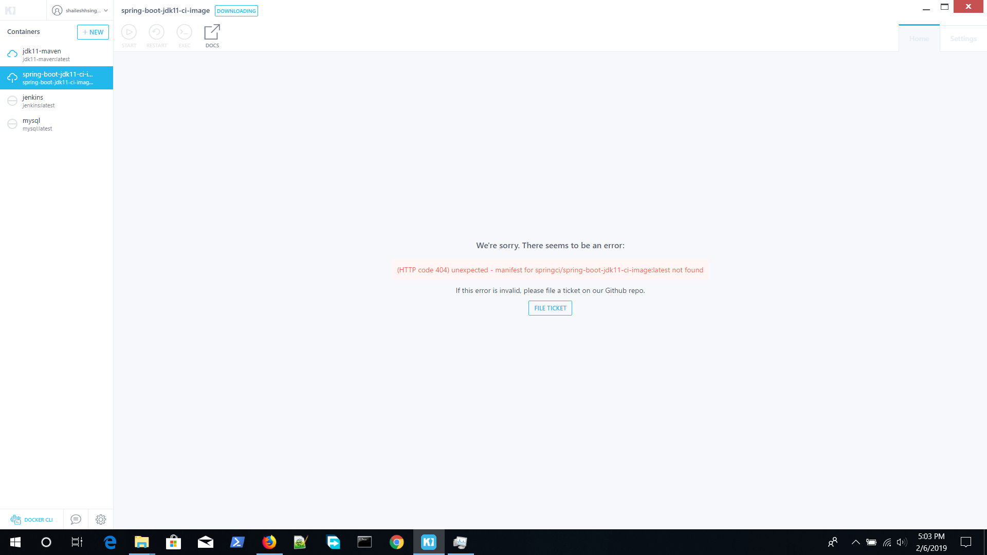 Failed to create image of springboot jdk 11 ci · Issue #4573 · docker/kitematic · GitHub