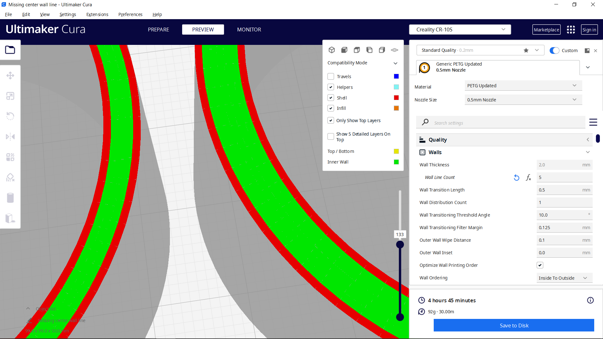 Center (odd) line of all-wall parts sometimes disappears erratically with wall distribution ...