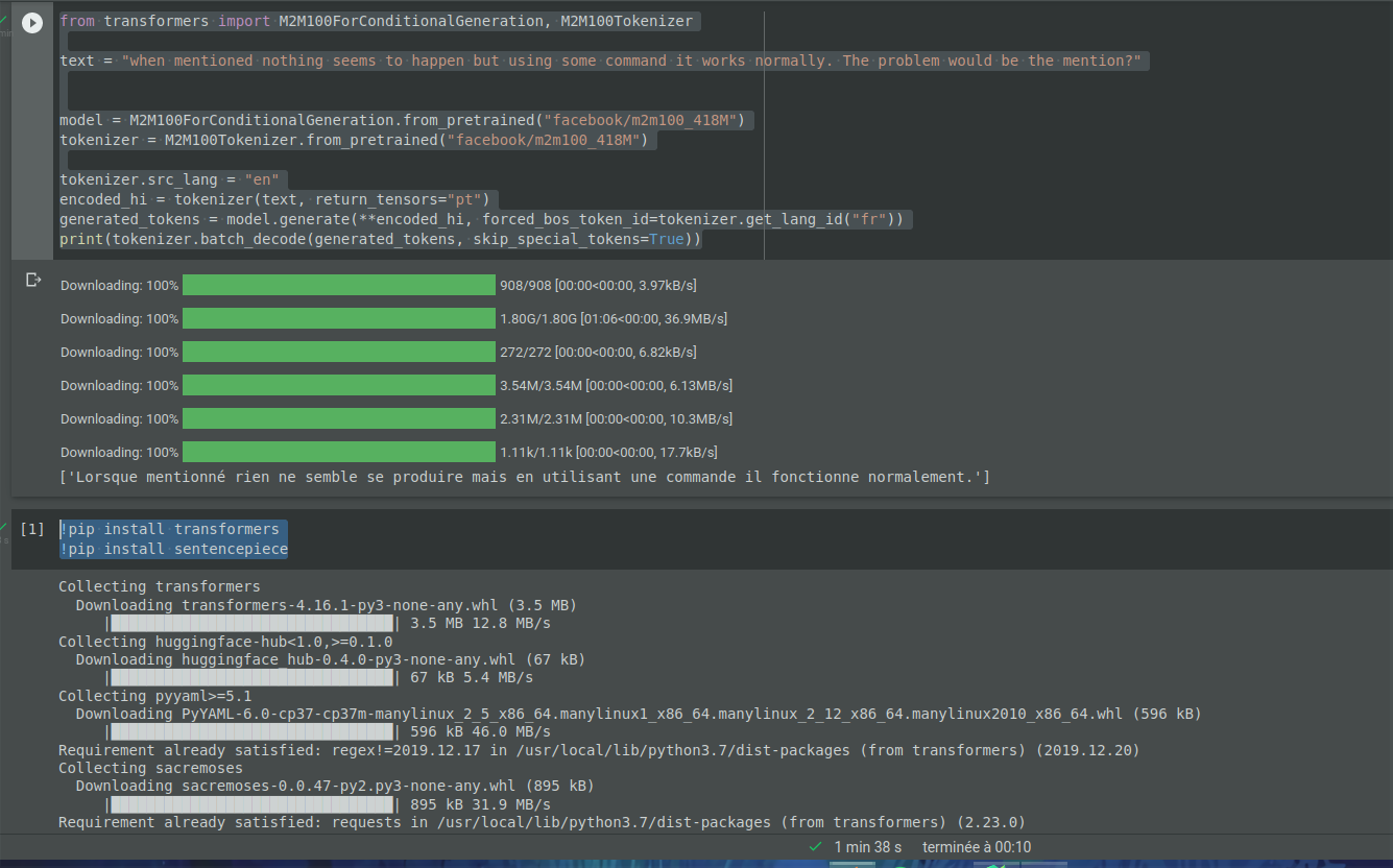 Translation M2M100 Bug: Untranslated sentence. · Issue #4167 · facebookresearch/fairseq · GitHub