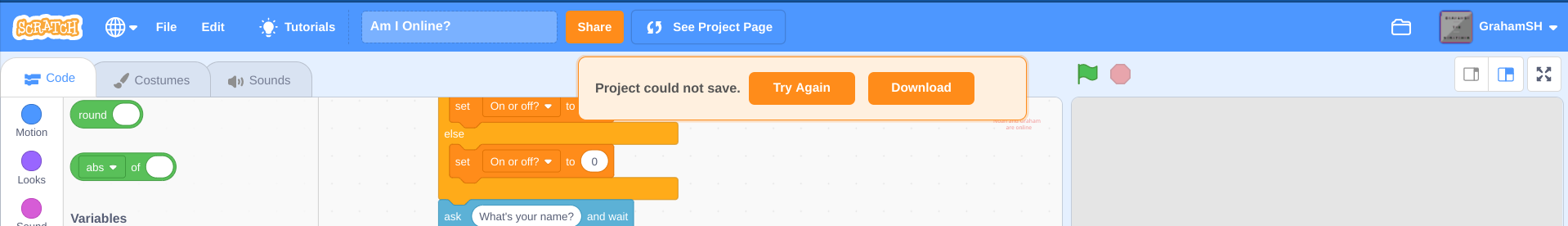 Clearer Error Message when logged out · Issue #5943 · scratchfoundation/scratch-gui · GitHub