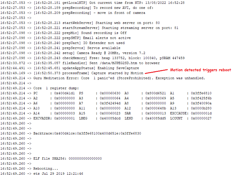 Motion Detection And Save Capture Is Hardware Dependent · Issue 117 · S60sc Esp32 Cam Mjpeg2sd