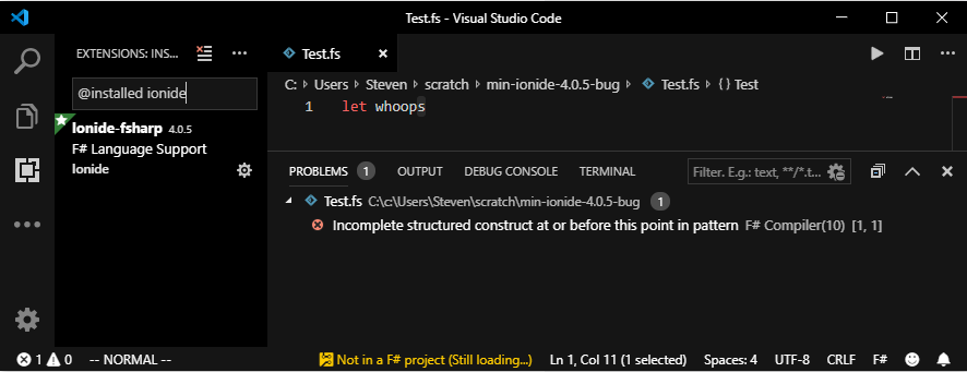 Extra root in reported errors' file path since 4.0.5 · Issue #1177 · ionide/ionide-vscode-fsharp ...