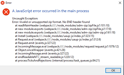 invalid or unsupported zip format. no end header found · Issue #5 · Drew-Chase/UAUP-JS · GitHub