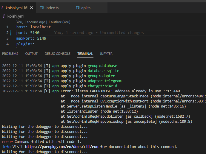 Bug: 如果端口被占用，不会将端口号增加而是直接抛出端口占用错误 · Issue #873 · koishijs/koishi · GitHub