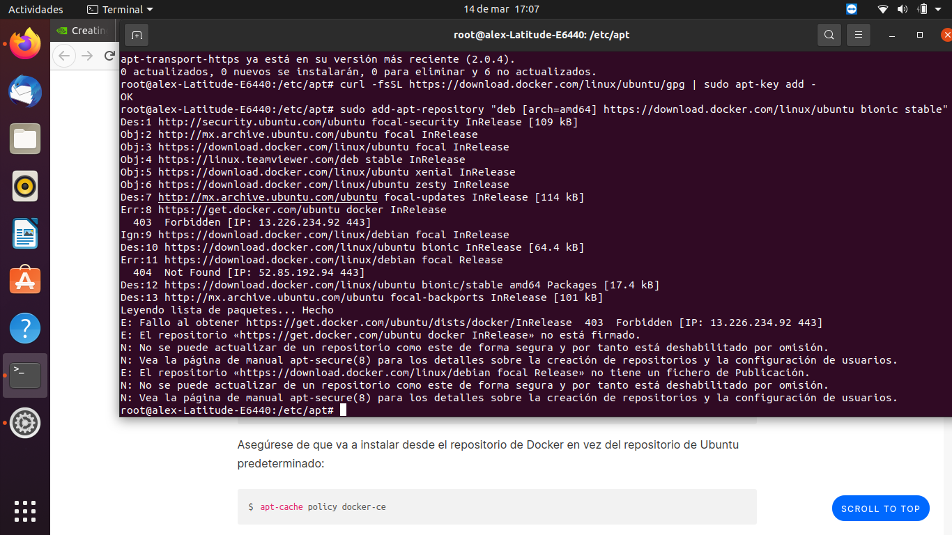 Err:8 https://get.docker.com/ubuntu docker InRelease , 403 Forbidden [IP: 13.226.234.92 443 ...